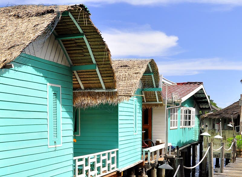 Blue huts on the water stock photo. Image of blue, colorful - 74523142