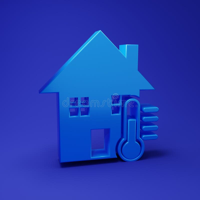 Blue House Temperature Icon Isolated on Blue Background. Thermometer ...