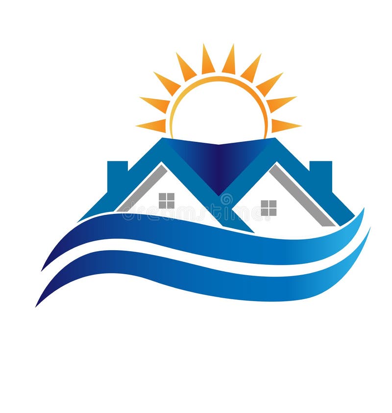 Blue House Real Estate with Waves Vector Illustration Logo Stock Vector ...