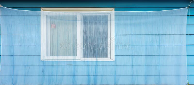 Blue House Window Covered by Sheer Netting Stock Illustration ...
