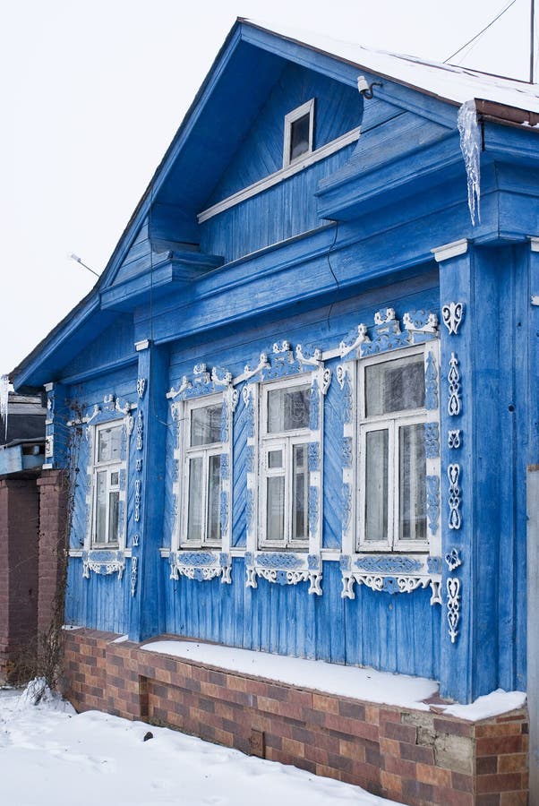 Blue house in Winter stock image. Image of religion, facade - 19151383
