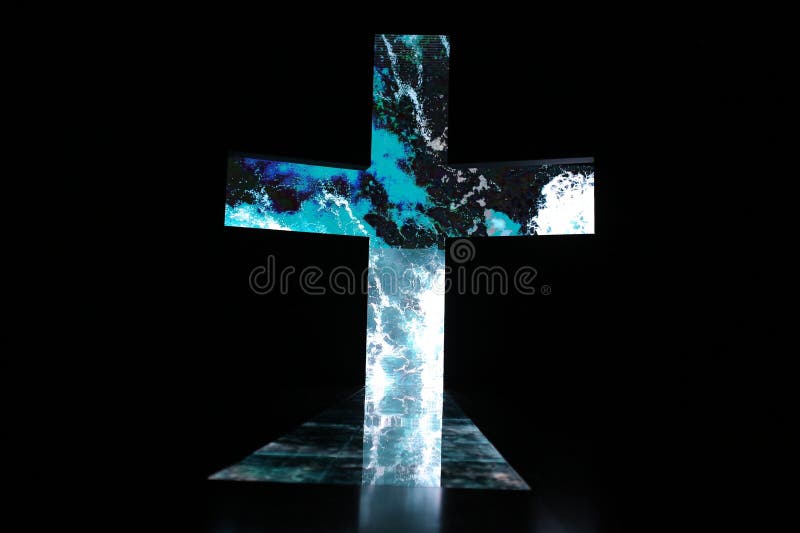 Blue-hued Cross on a Pedestal in the Dark Stock Photo - Image of pillar ...