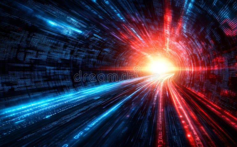 A Blue-hued Image Featuring Abstract Cloud Technology, Binary Code, and a Luminous Sphere ...