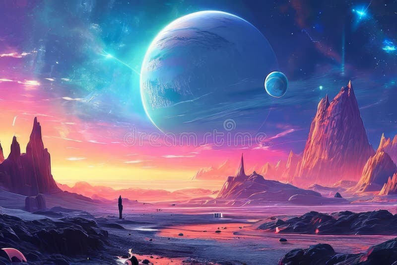 The Alien Sky with Pink and Blue Hue Stock Illustration - Illustration ...