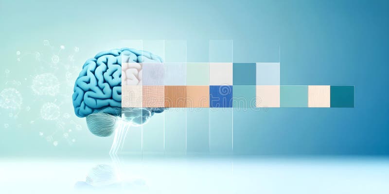 Blue Human Brain Model with Colorful Data Blocks Representing ...