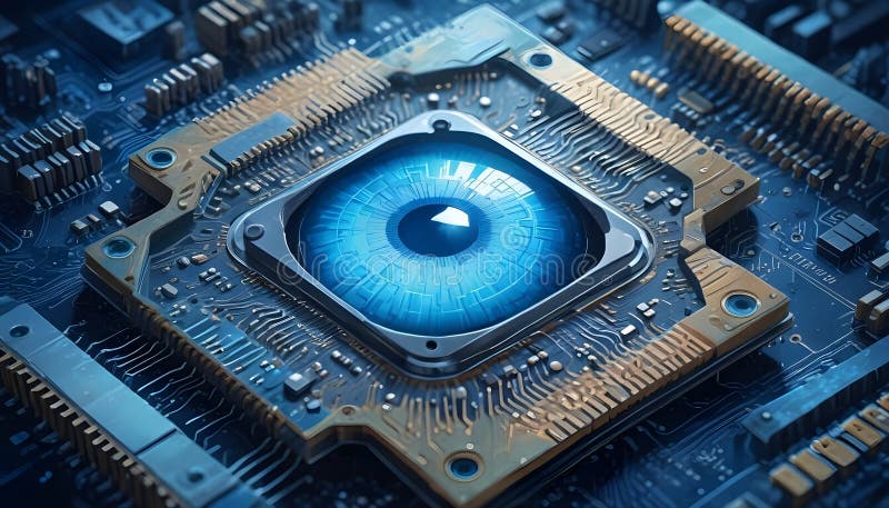 Blue Human Eye on a Computer Chip Stock Photo - Image of abstract, data ...