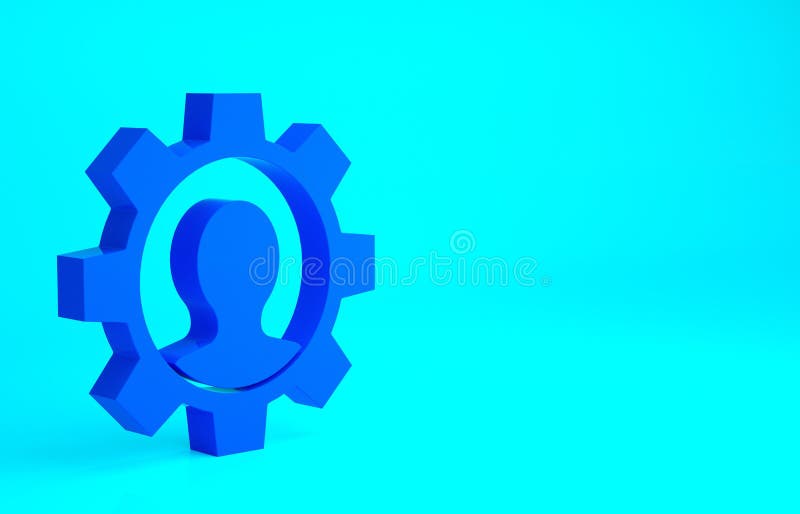Blue Human with Gear Icon Isolated on Blue Background. Artificial ...