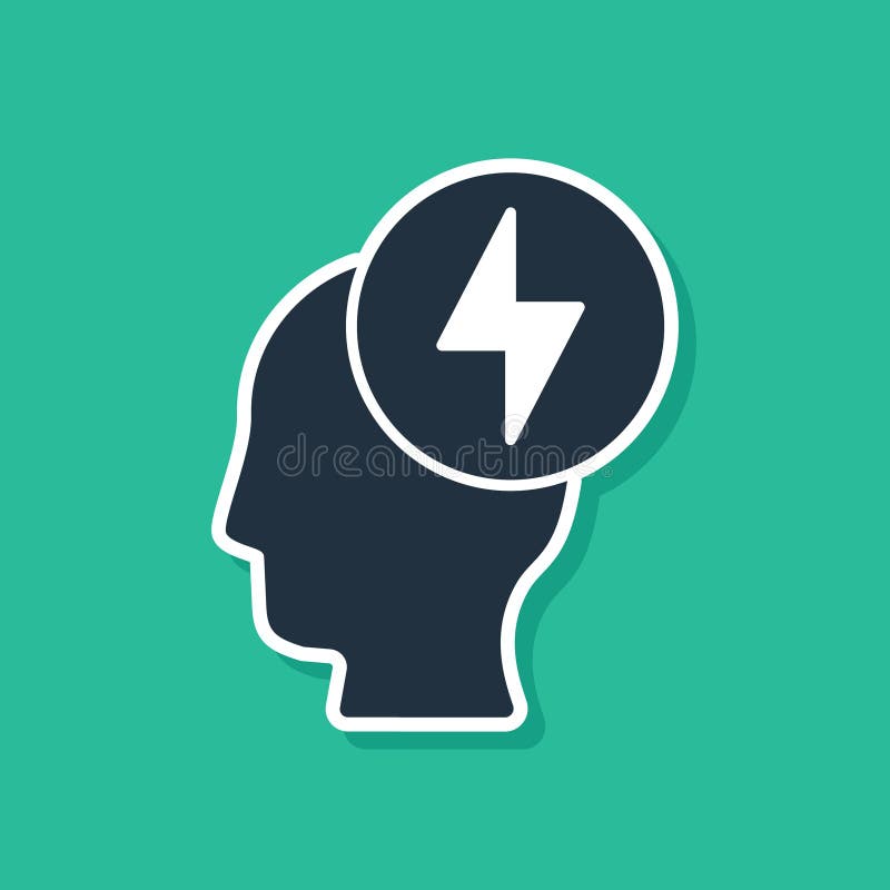 Blue Human Head and Electric Symbol Icon Isolated on Green Background ...