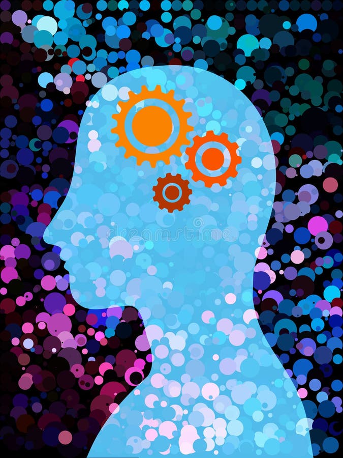 Blue Human with Mechanism and Colorful Bubble Background Stock Vector ...