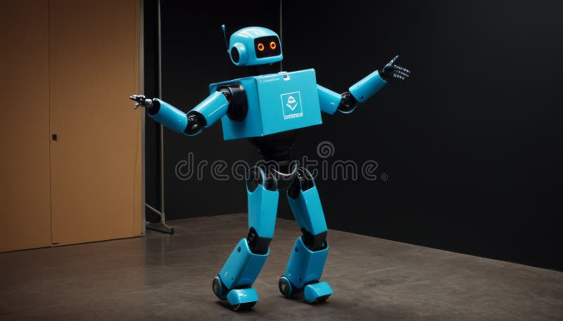 Blue Humanoid Robot with Open Arms in a Modern Interior Space Stock ...