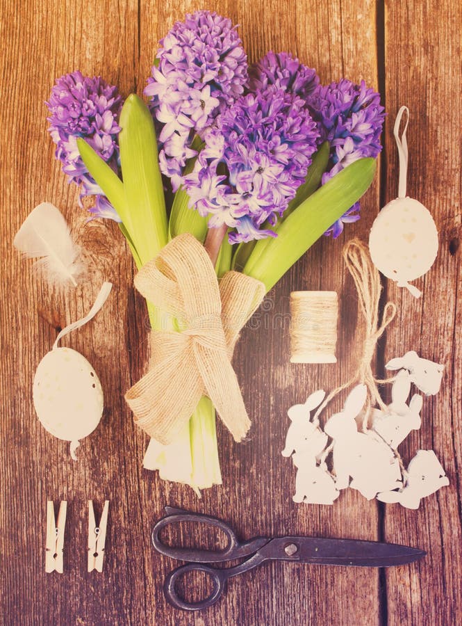 Blue Hyacinth and Easter Set Up Stock Image - Image of blooming, spring ...