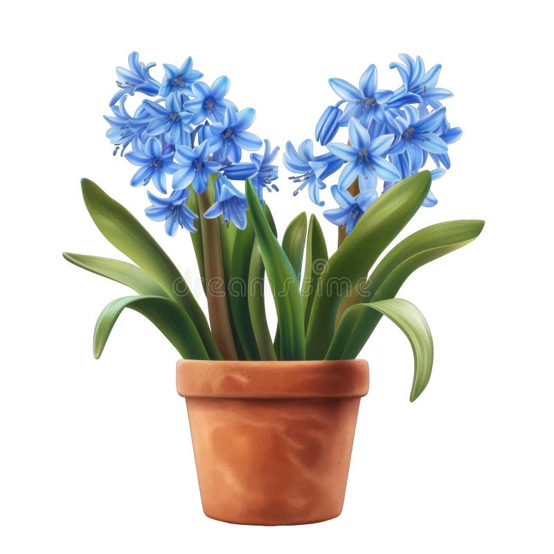 Blue Hyacinth Flowers in a Terracotta Pot Stock Illustration ...