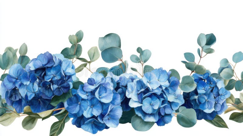 Blue Hydrangea and Eucalyptus Floral Border. AI Generated Stock ...