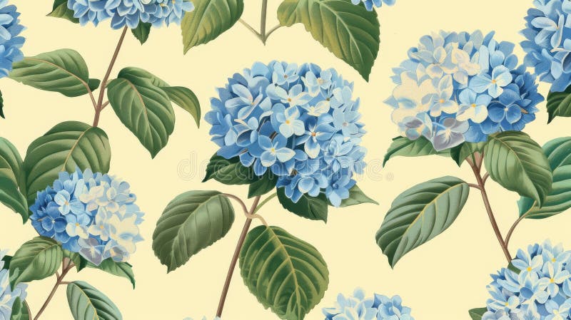 Blue Hydrangeas on Pale Yellow Background Stock Illustration ...