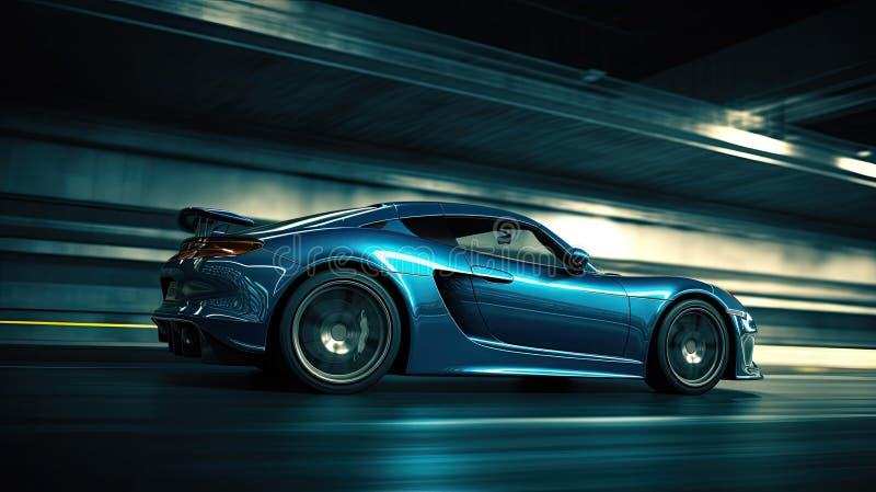 Blue Hypercar Moves at High Speed in a Tunnel Stock Illustration ...