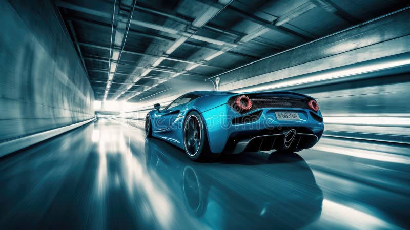 Blue Hypercar Moves at High Speed in a Tunnel Stock Illustration ...