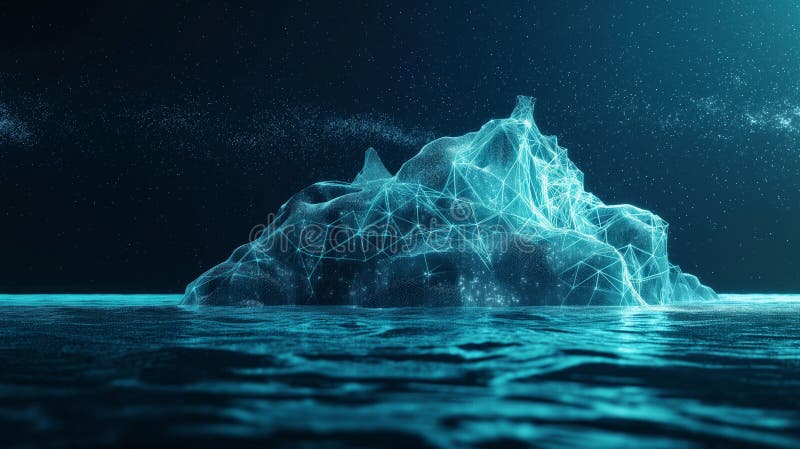 A Blue Ice Block Floating in the Ocean. Neural Network Concept. Digital ...