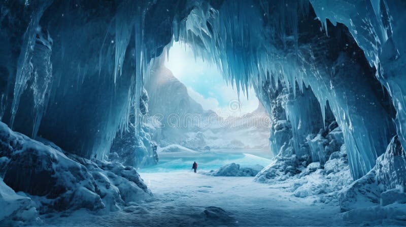 Blue Ice Cave Covered with Snow. Generative AI. Stock Illustration ...