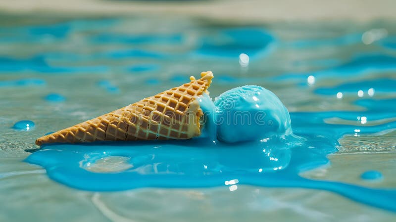 Blue Ice Cream Cone Fallen on Its Side with Melting Ice Cream Creating ...