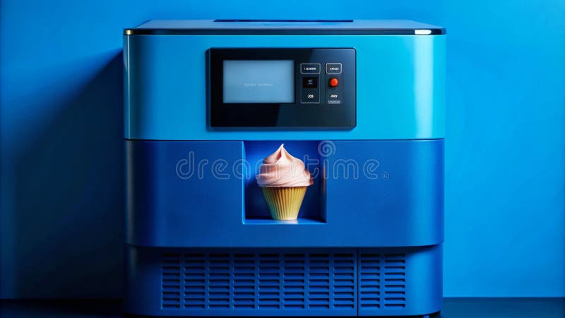 A Blue Ice Cream Maker with a Cone of Soft Serve Displayed Stock Photo ...