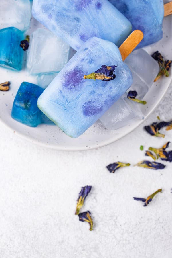 Blue Ice Cream Popsicle from Butterfly Pea Stock Photo - Image of ...