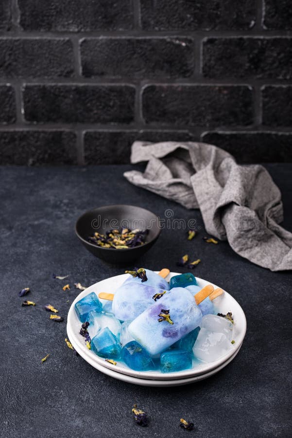 Blue Ice Cream Popsicle from Butterfly Pea Stock Photo - Image of ...