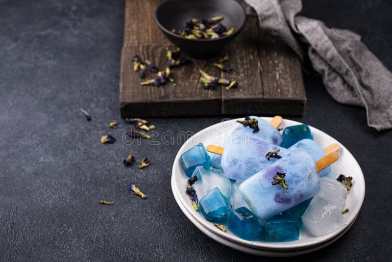 Blue Ice Cream Popsicle from Butterfly Pea Stock Photo - Image of blue ...