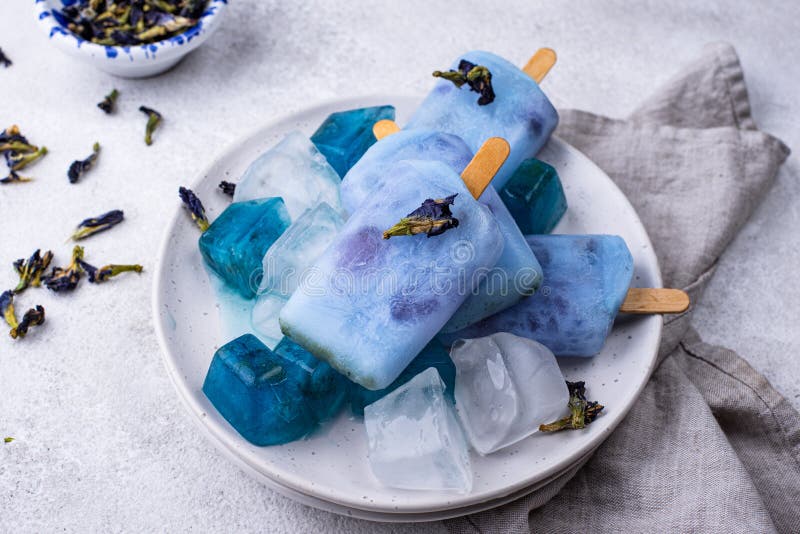 Blue Ice Cream Popsicle from Butterfly Pea Stock Photo - Image of cold ...