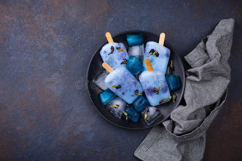 Blue Ice Cream Popsicle from Butterfly Pea Stock Image - Image of diet ...
