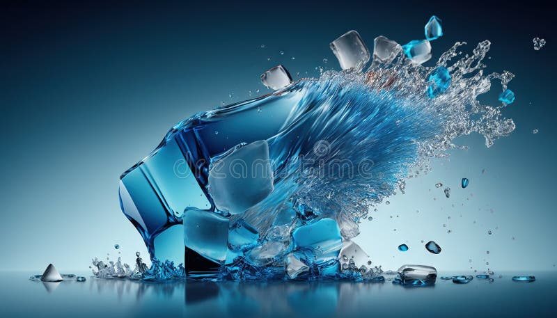 A Blue Ice Cube with Water Splashing Out of it Stock Illustration ...