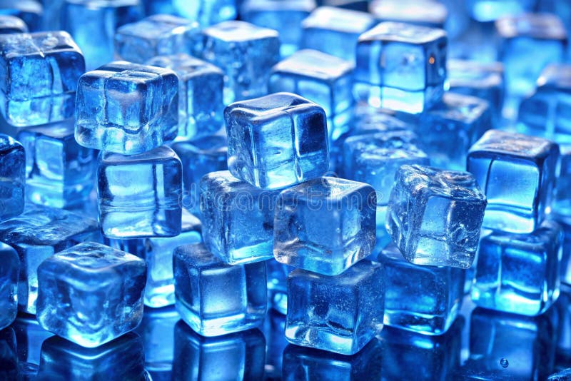 Blue Ice Cubes. a Background of Ice Cubes Lit in Blue Light Stock ...