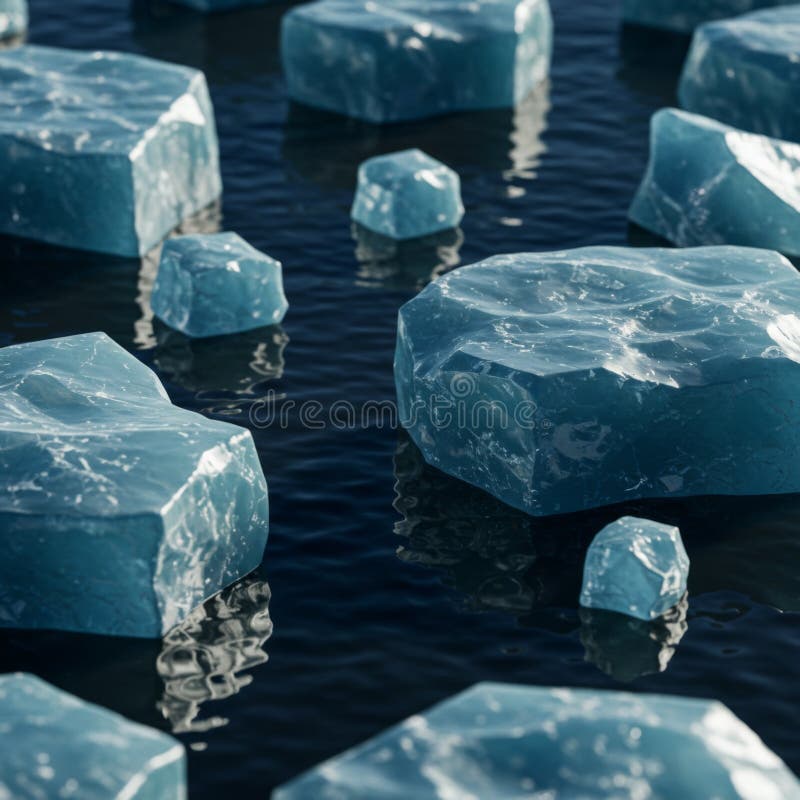 Blue Ice Cubes Floating on Dark Water Stock Illustration - Illustration ...