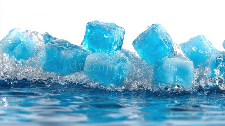 Blue Ice Cubes Melting in Water, Creating a Refreshing and Cool Visual ...