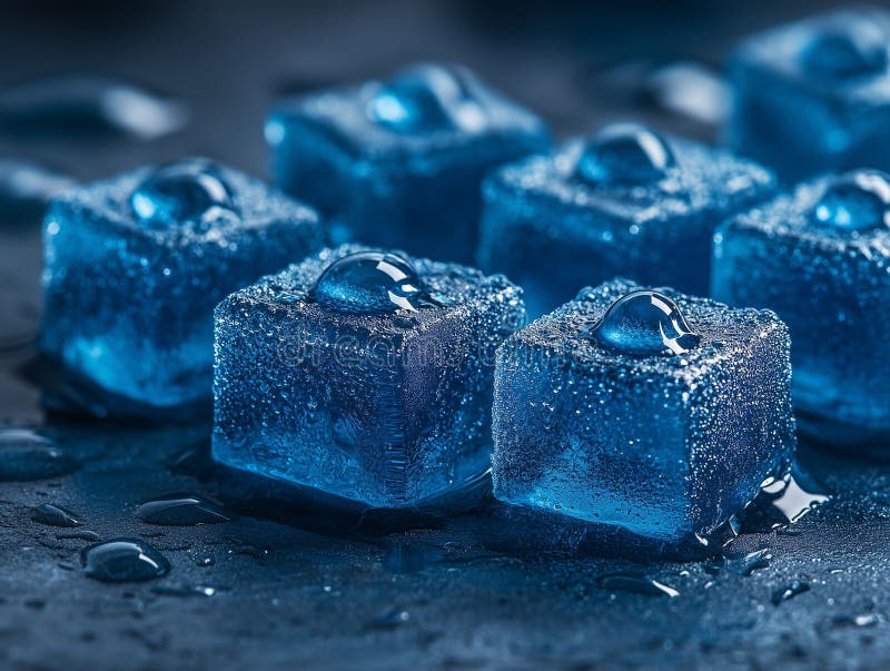 Blue Ice Cubes with Water Droplets Stock Illustration - Illustration of ...