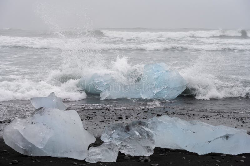 Blue Ice at the Diamond Beach in Iceland Stock Photo - Image of ...