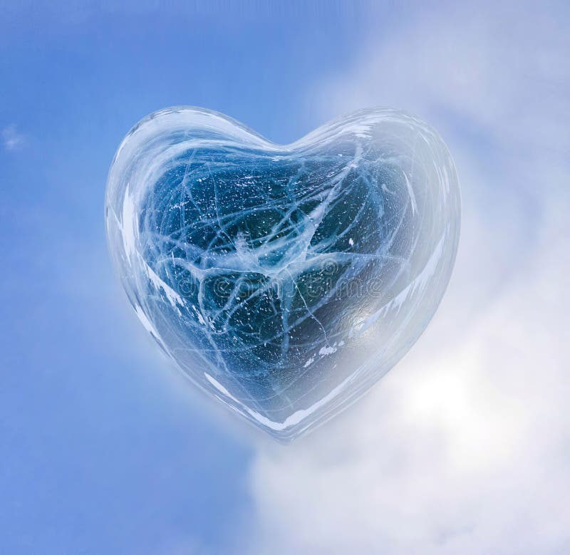 Blue Ice Heart with Bubbles and Cracks Isolate Stock Image - Image of ...
