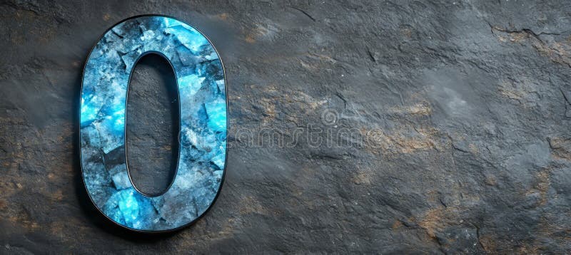 Blue Ice Number 0 Zero on Rough Grunge Rock Wall Texture Background, 3d ...