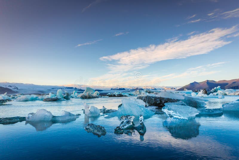 Blue Icebergs in Iceland, Final Sunset Time Editorial Stock Image ...