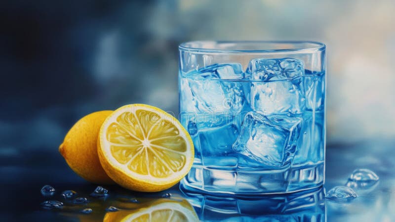 Blue Iced Drink with Lemon Slices Stock Illustration - Illustration of ...