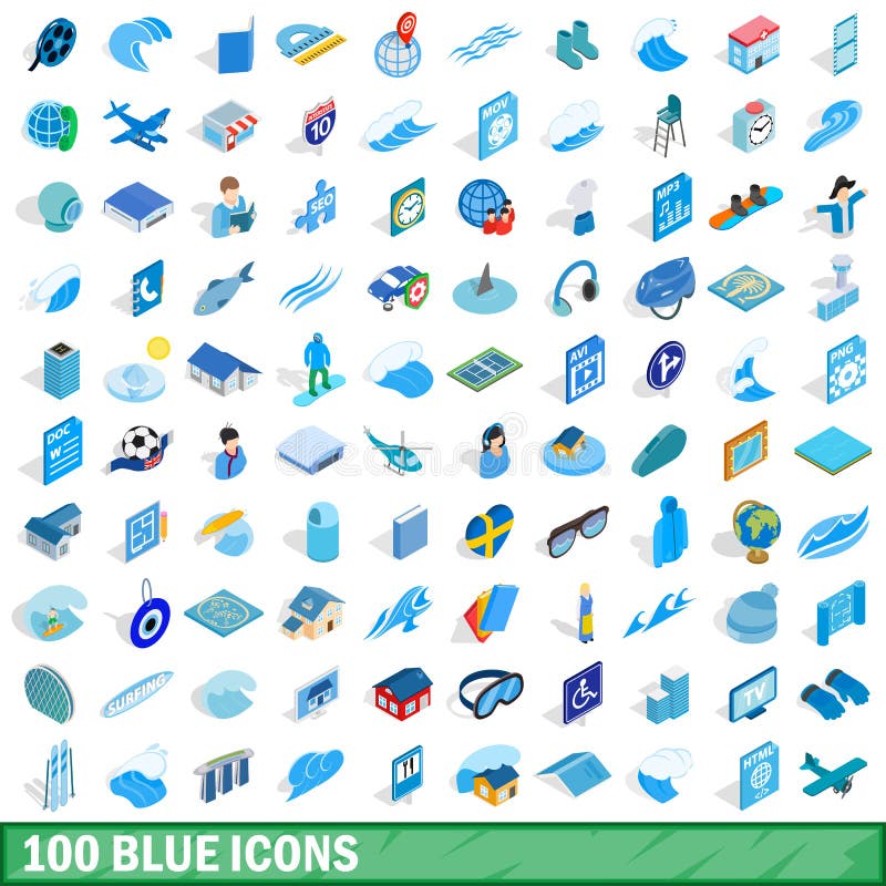 100 Blue Icons Set, Isometric 3d Style Stock Vector - Illustration of ...