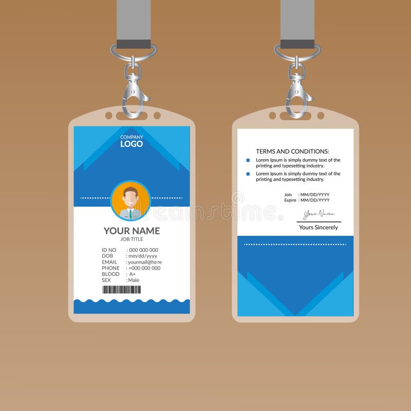 Blue ID Card Design Template Stock Illustration - Illustration of ...