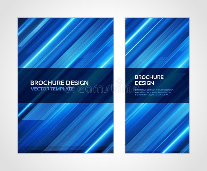 Blue Illuminated Diagonal Stripes Dynamic Flow Brochure Booklet Cover ...