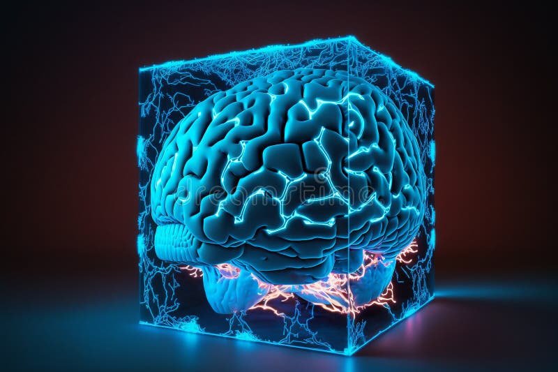 Blue Illuminated Neon Brain Mind Illustration Generative AI Stock Photo ...