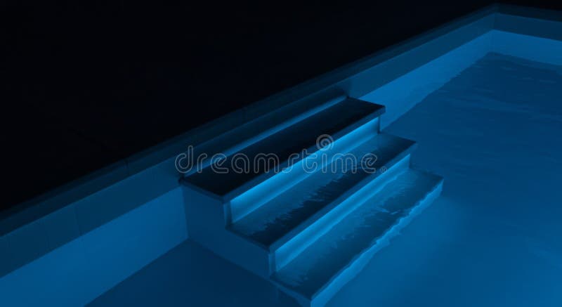 Blue Illuminated Pool Steps at Night Stock Illustration - Illustration ...