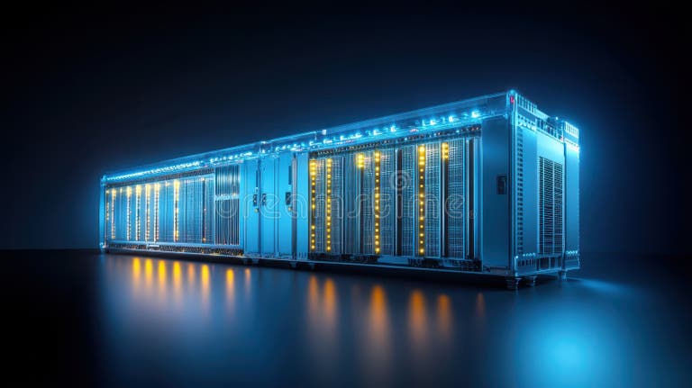 Blue Illuminated Server, Data Center Hardware, Network Closeup ...