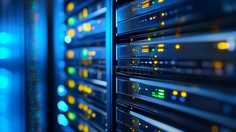 Blue Illuminated Server Rack Modern Technology Data Center Network Web ...