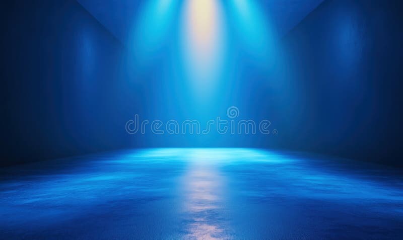 Blue Illuminated Stage with Dramatic Lighting and Reflective Floor ...