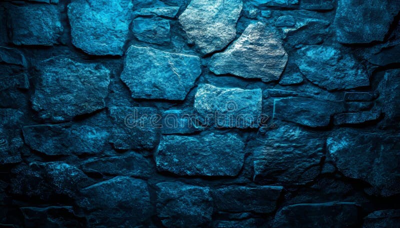 Blue Illuminated Stone Wall Background a Textured and Grunge Surface ...