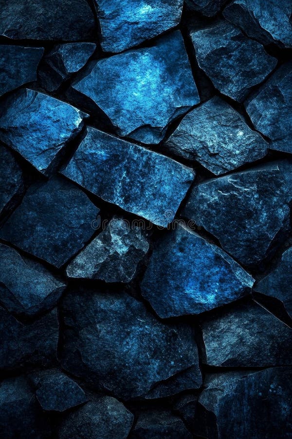Blue Illuminated Stone Wall Texture, Abstract Background of Dark Rock ...