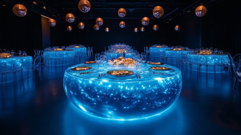 Blue Illuminated Table with Starry Sky Effect for Event Decor Stock ...